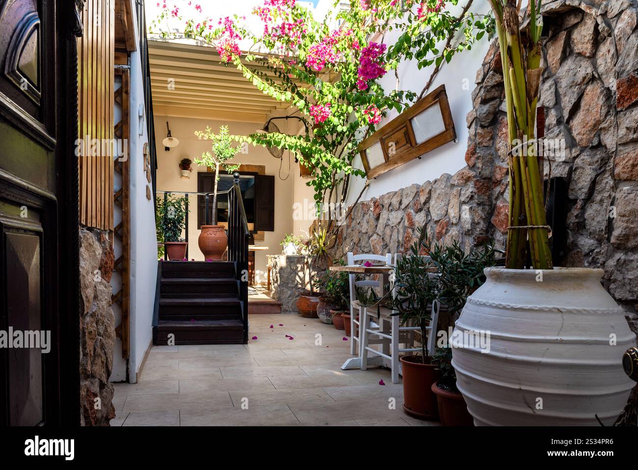 Beautiful medieval architecture of Lindos town in Rhodes, Greece Stock ...