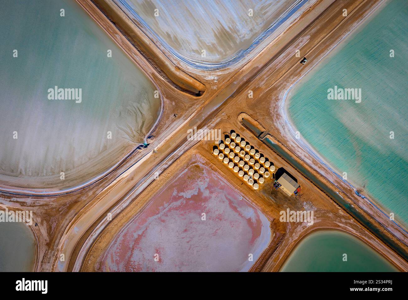 Aerial view of Shark Bay Salt Mining, Western Australia, Australia ...