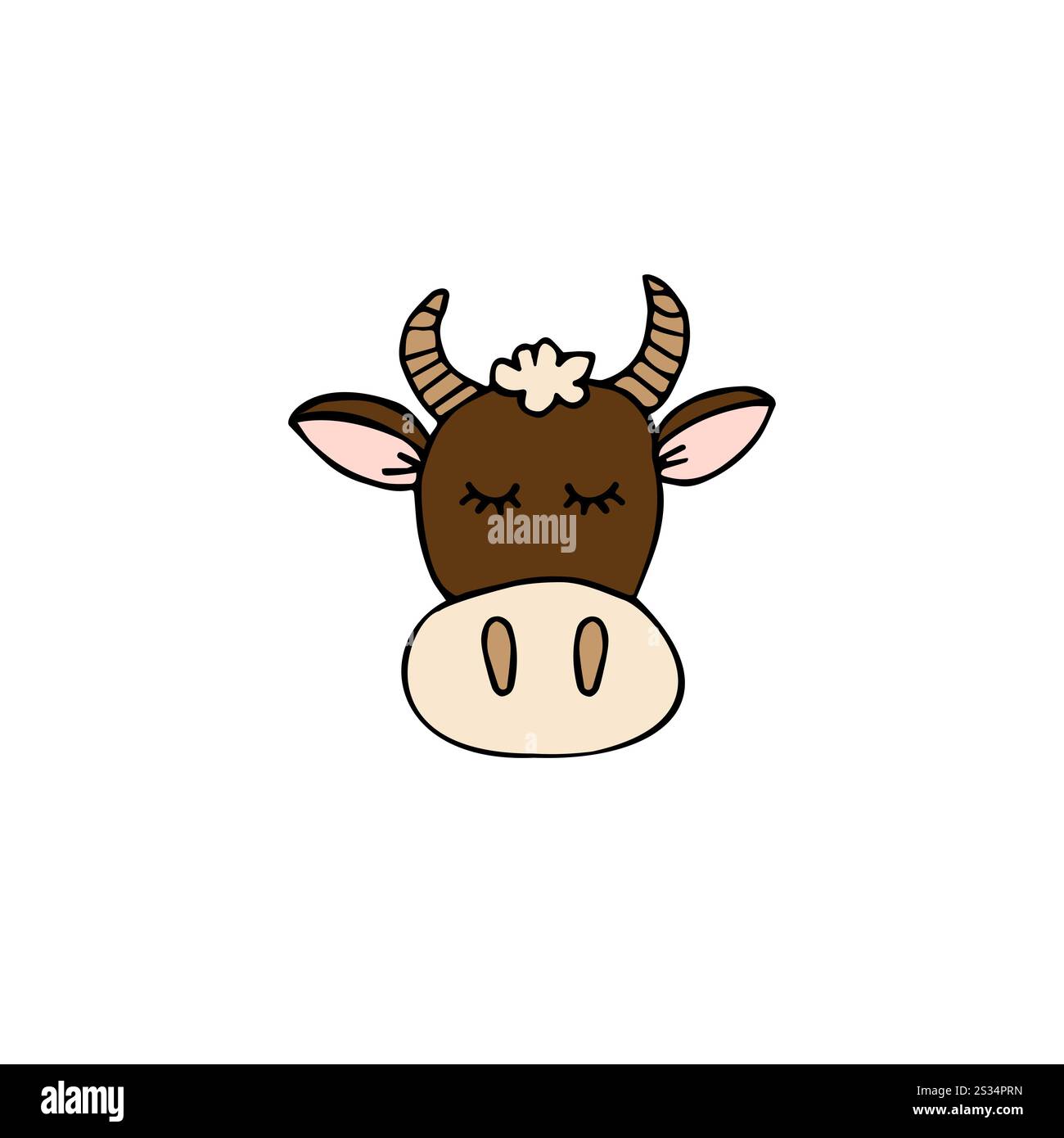 Vector hand drawn doodle sketch colored cow face isolated on white ...