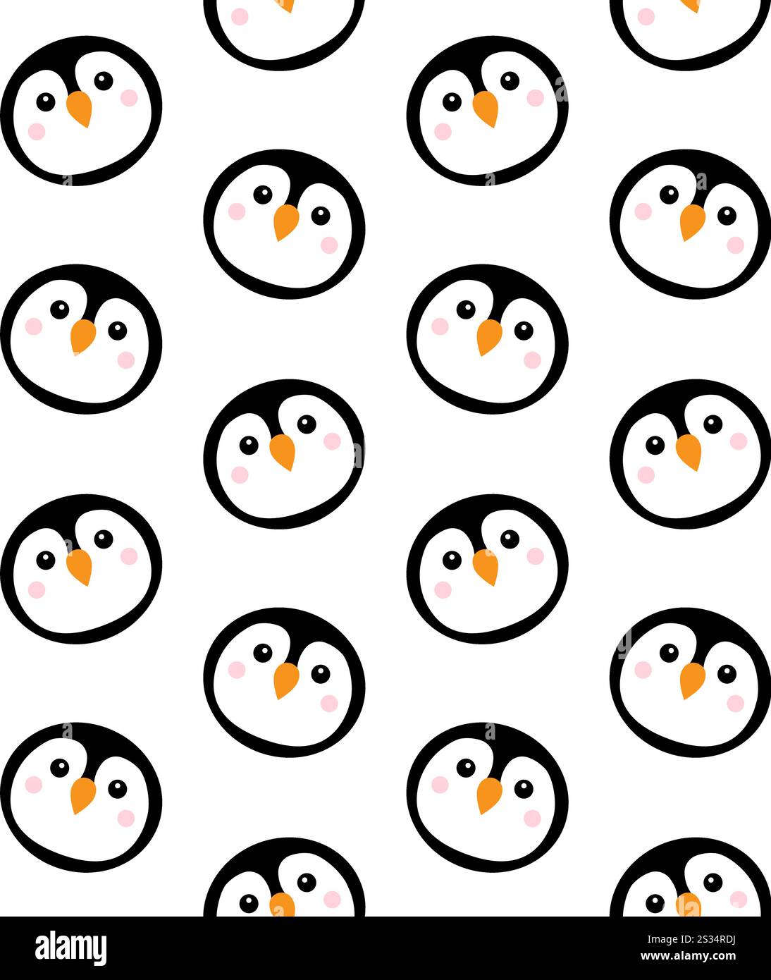 Vector seamless pattern of flat cartoon round penguin face isolated on ...