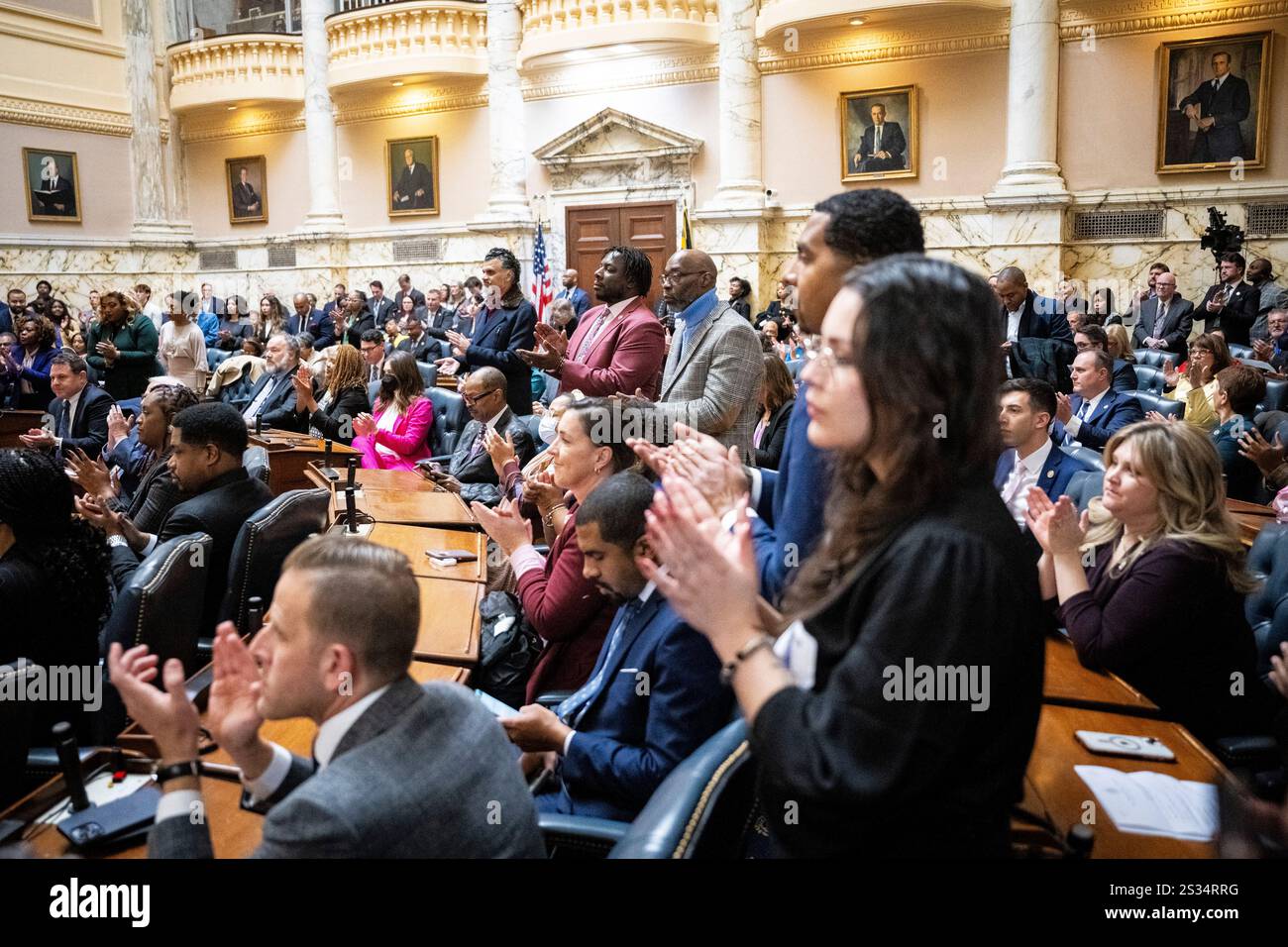 Annapolis, USA. 08th Jan, 2025. Members of the Maryland House of ...