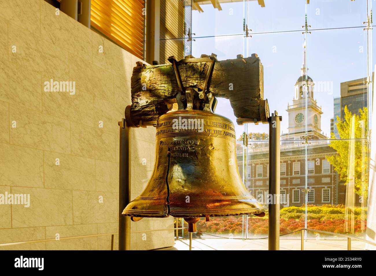 Liberty Bell in the Liberty Bell Center overlooking Independence Hall ...