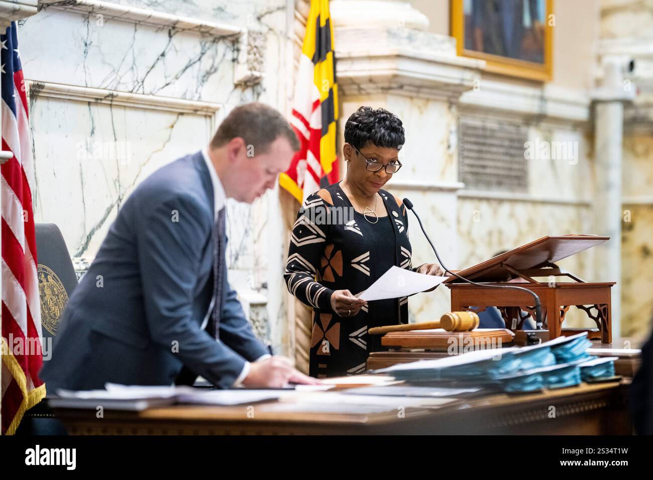 Maryland House Speaker Adrienne A. Jones (D-Baltimore County) stands on ...