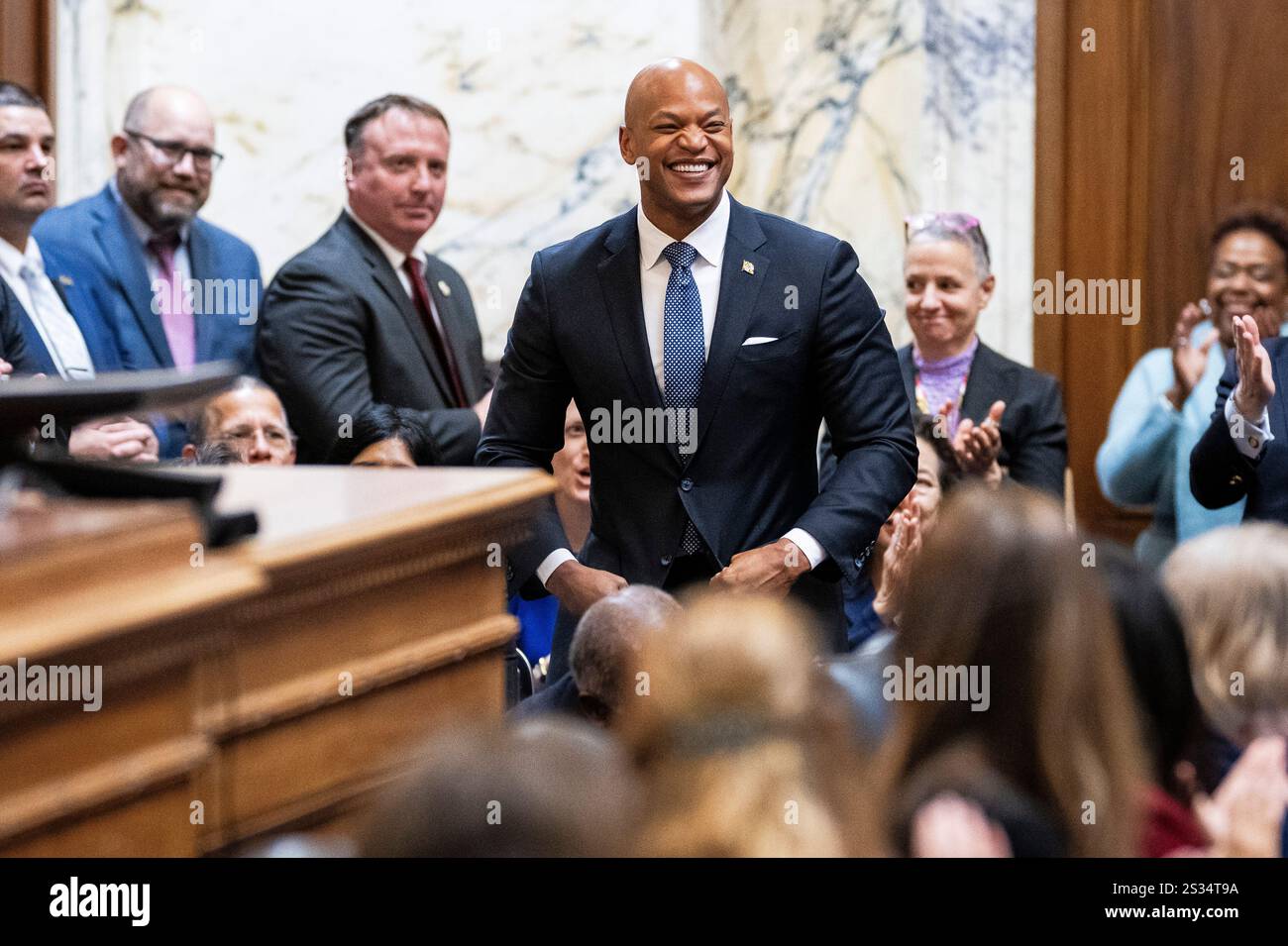Annapolis, USA. 08th Jan, 2025. Governor of Maryland Wes Moore stands ...