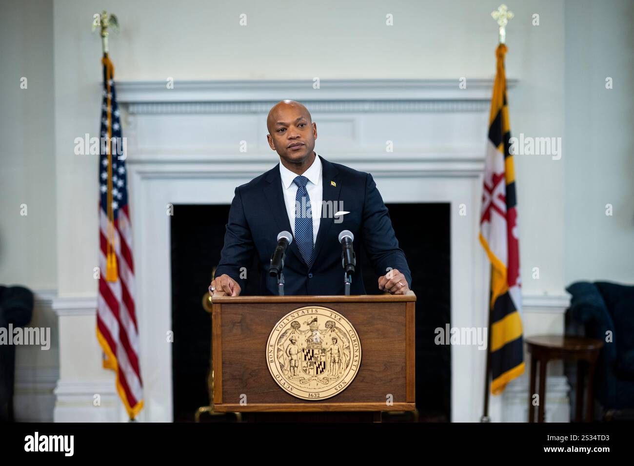 Annapolis, USA. 08th Jan, 2025. Governor of Maryland Wes Moore speaks ...
