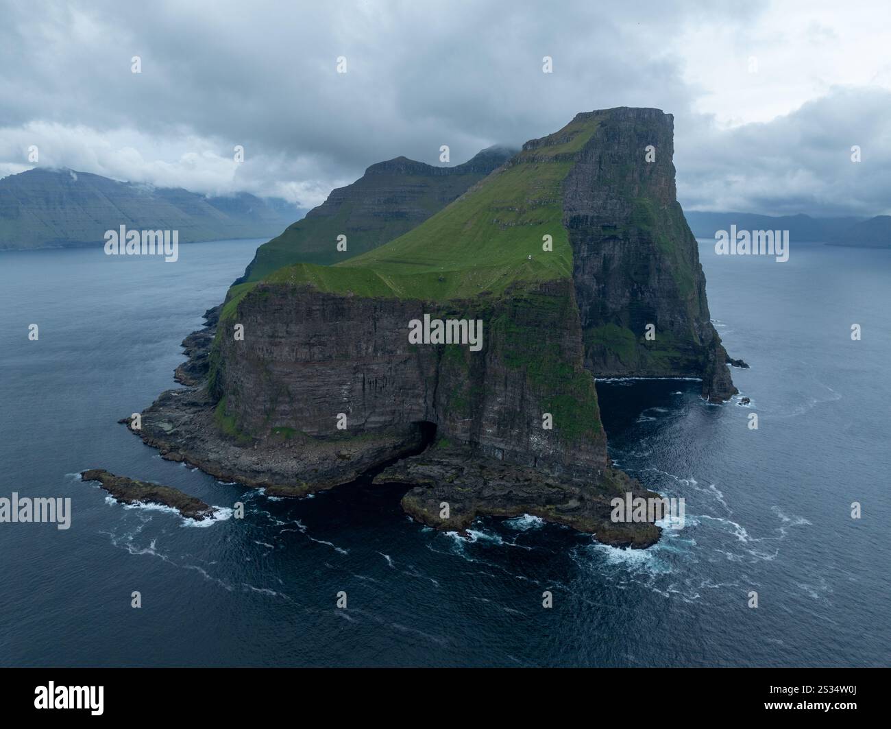 Hills by the Kallur lighthouse of Kalsoy island, Faroe Islands, Denmark ...