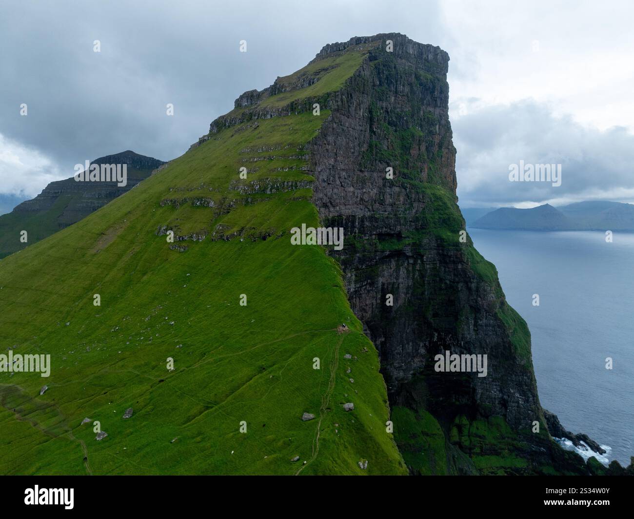 Hills by the Kallur lighthouse of Kalsoy island, Faroe Islands, Denmark ...