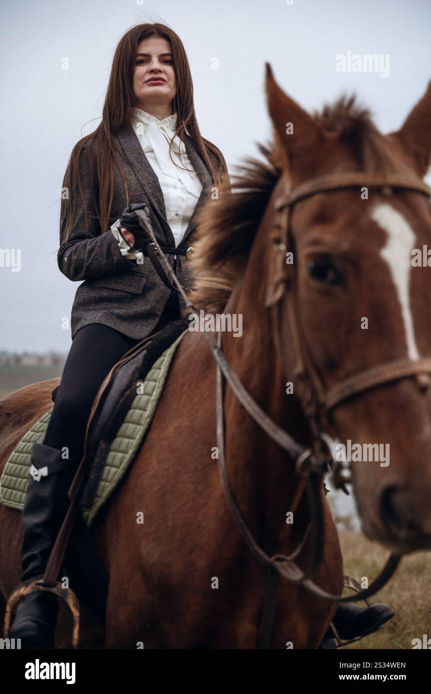 A person riding a horse in a field Stock Photo - Alamy