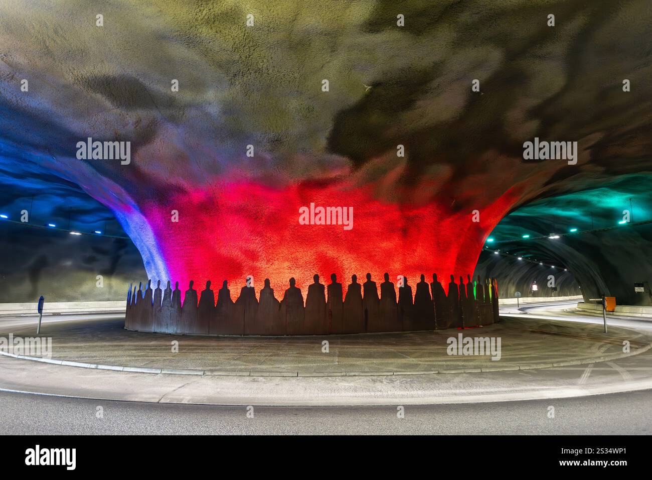 Underwater roundabout in the Eysturoy Tunnel in the Faroe Islands ...