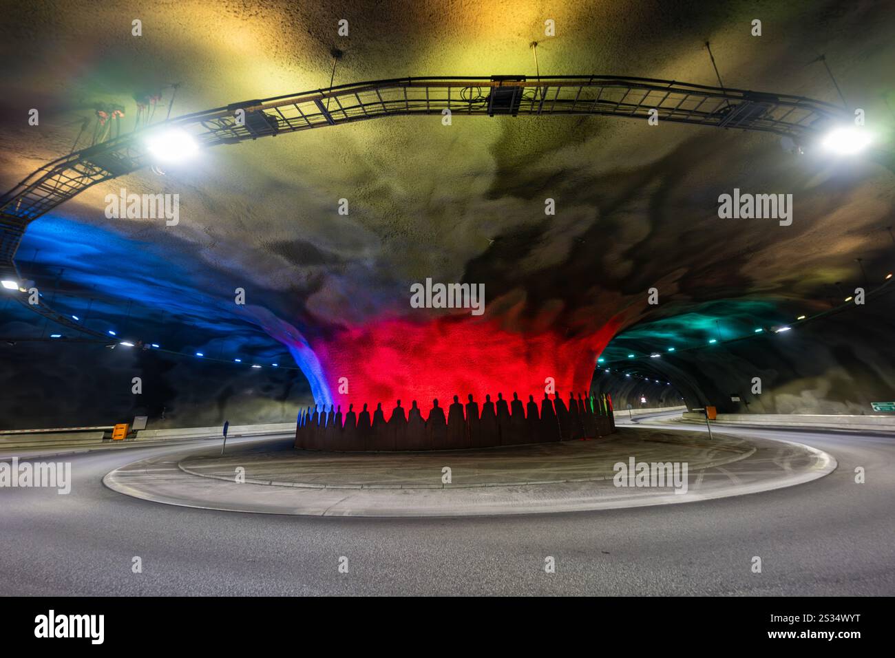 Underwater roundabout in the Eysturoy Tunnel in the Faroe Islands ...