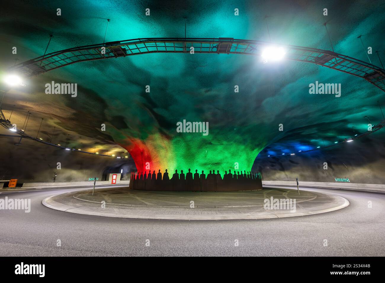 Underwater roundabout in the Eysturoy Tunnel in the Faroe Islands ...