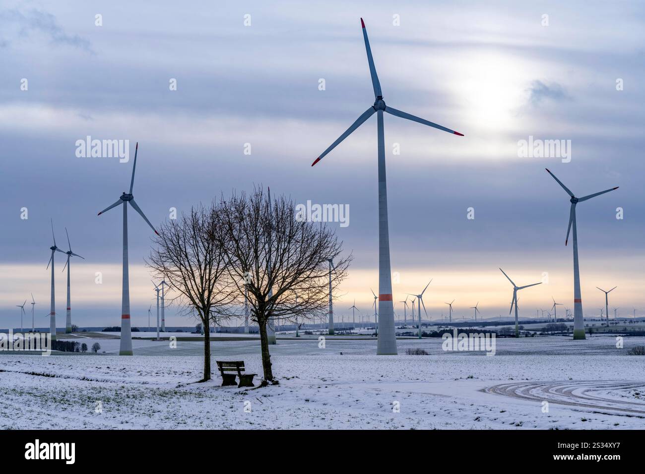 Windpark, nördlich von Lichtenau, selbsternannte Energiestadt, über 190 Windkraftwerke und über ...