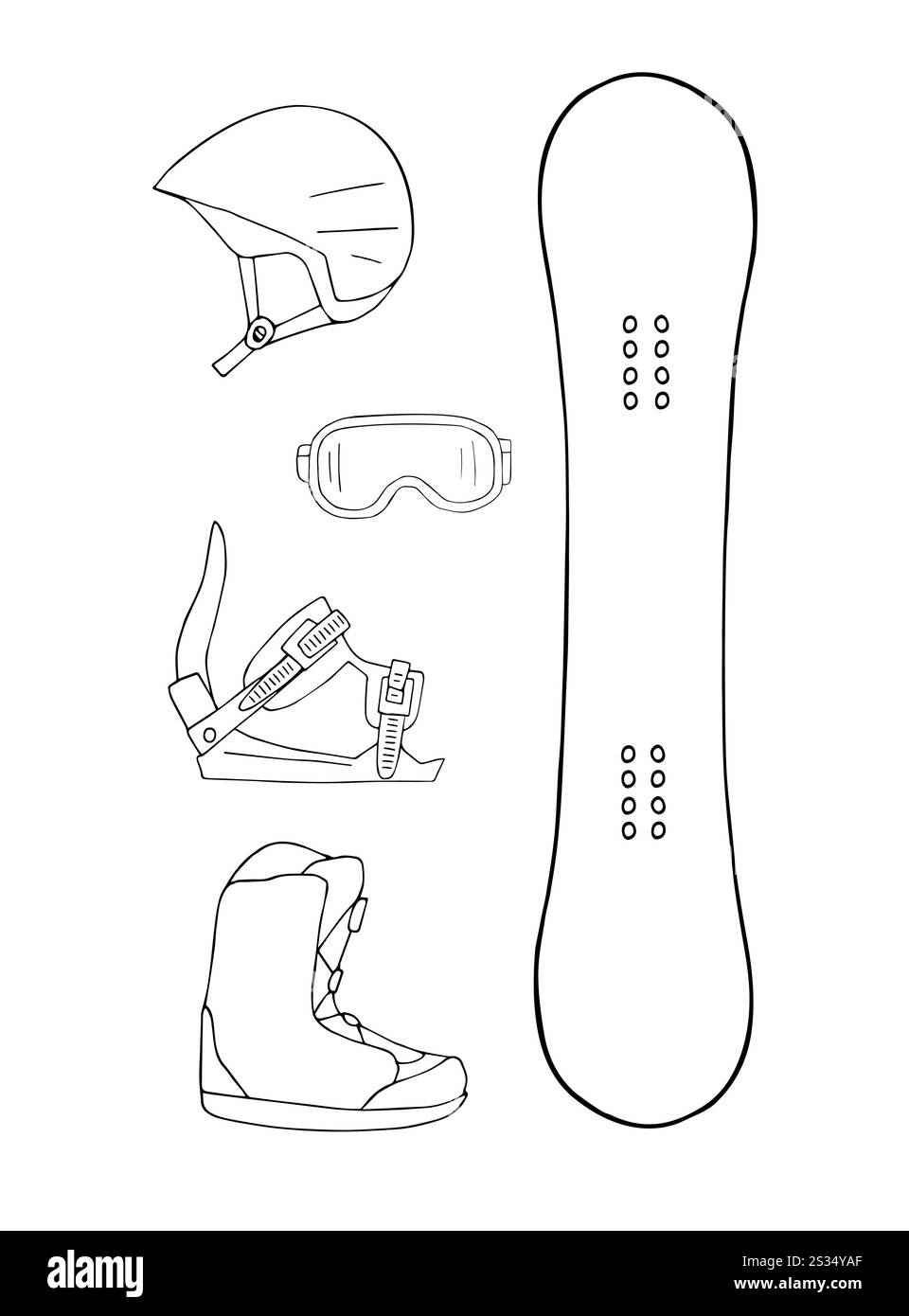 Vector set bundle of hand drawn doodle sketch snowboard equipment ...