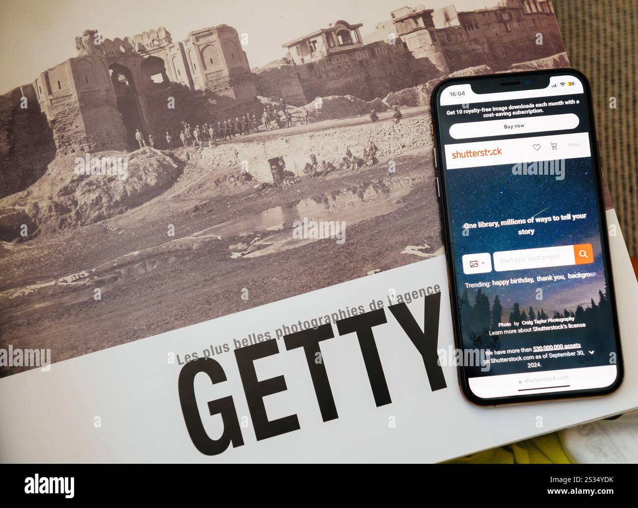 Paris, France - Jan 7, 2025: A smartphone displaying Shutterstock's ...