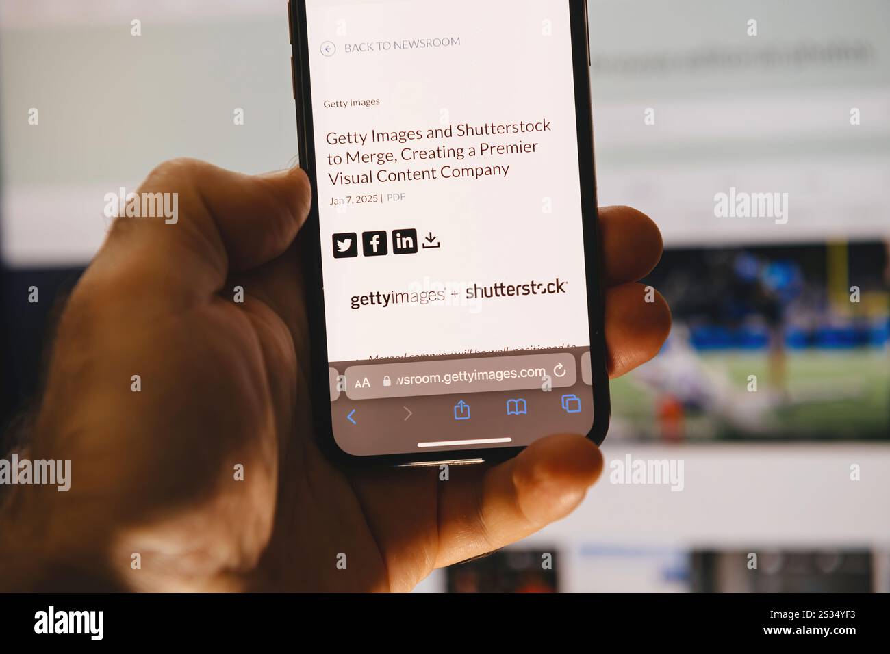 Paris, France - Jan 7, 2025: A smartphone showing the announcement of ...