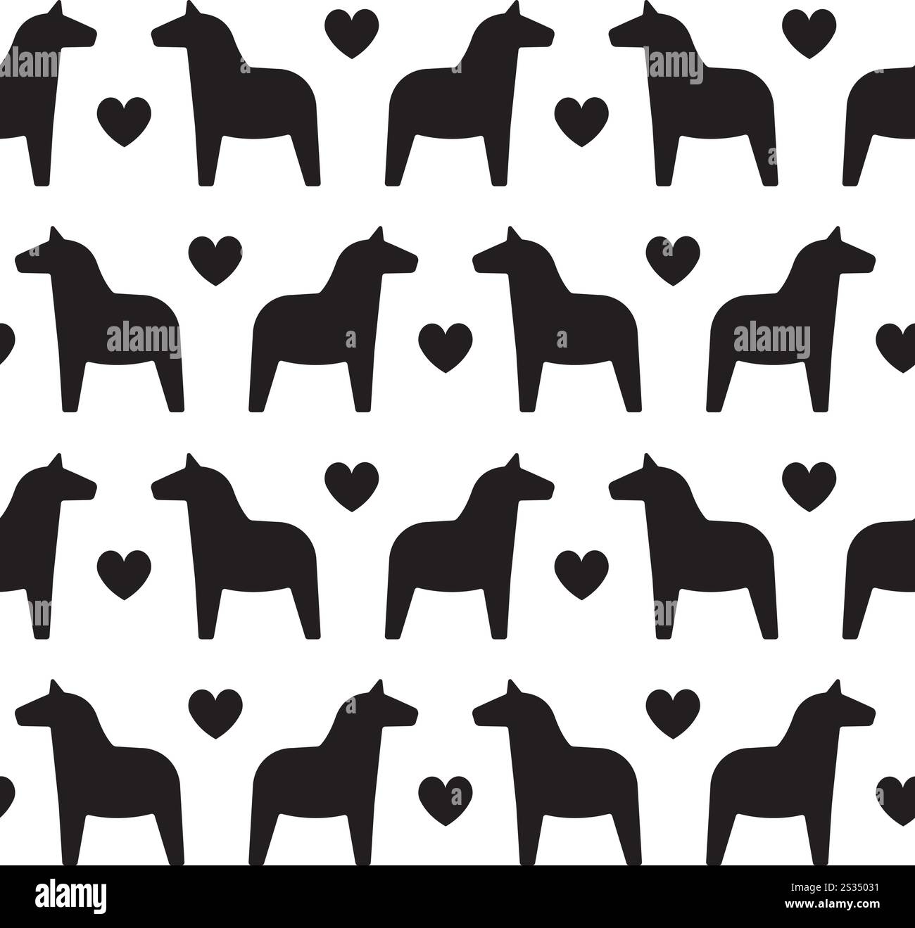 Vector seamless pattern of black flat Swedish dala horse silhouette ...