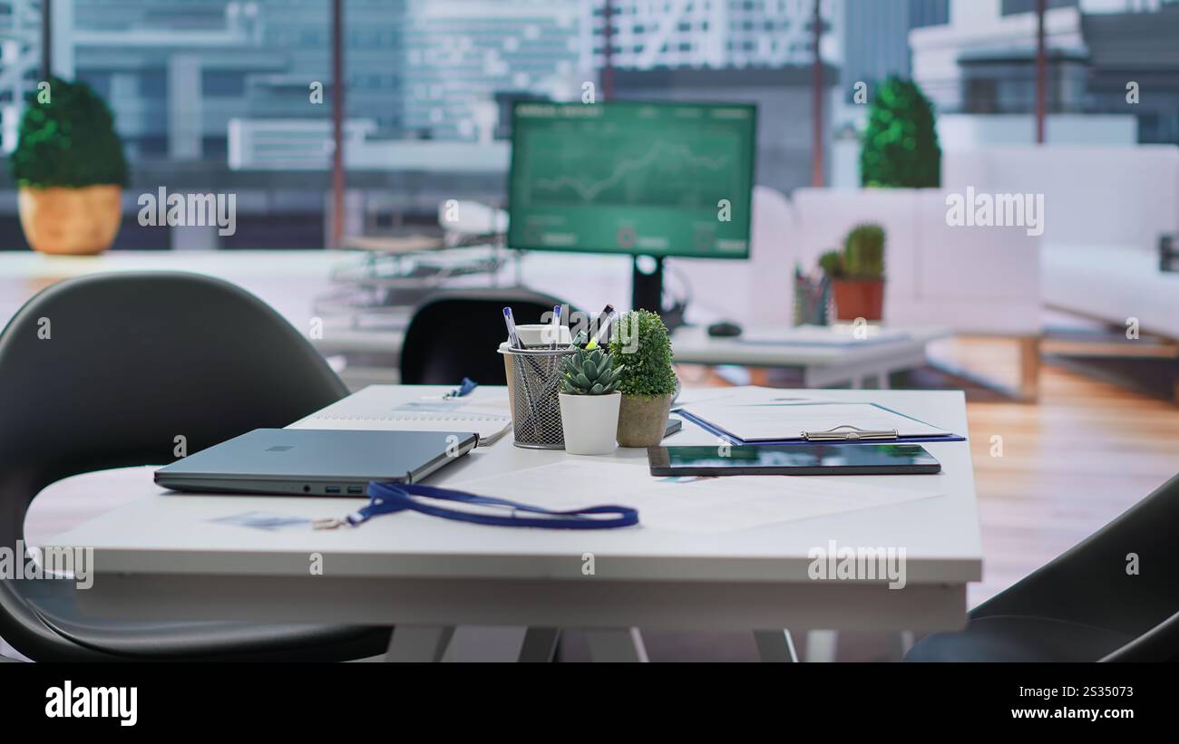 Empty modern office setup with a focus on recruitment process and ...