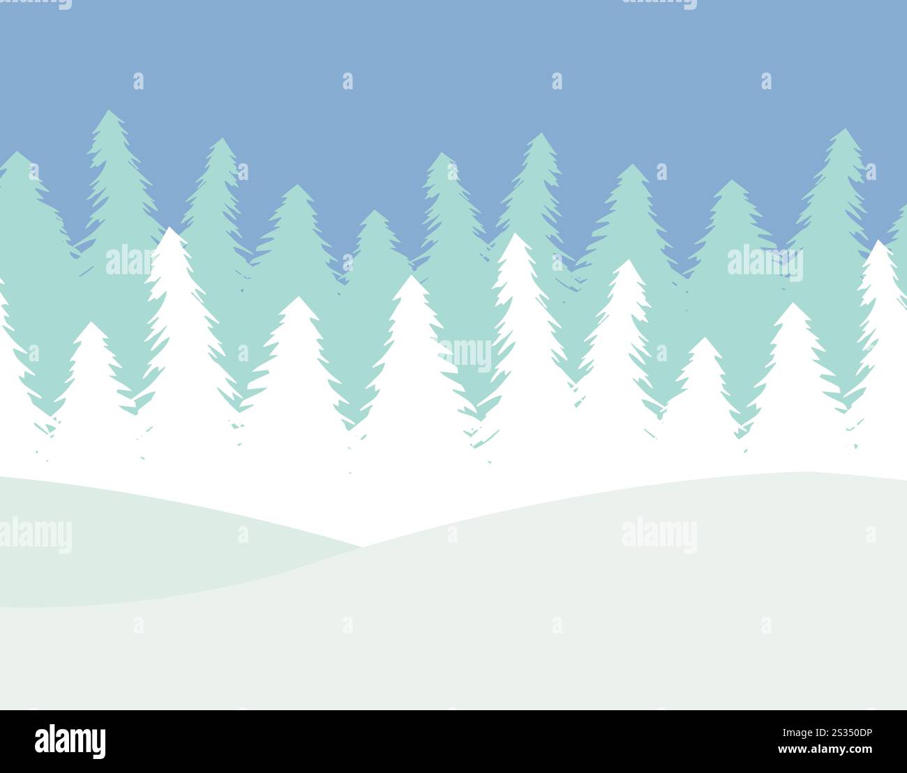Vector flat cartoon winter landscape with spruce trees forest isolated ...