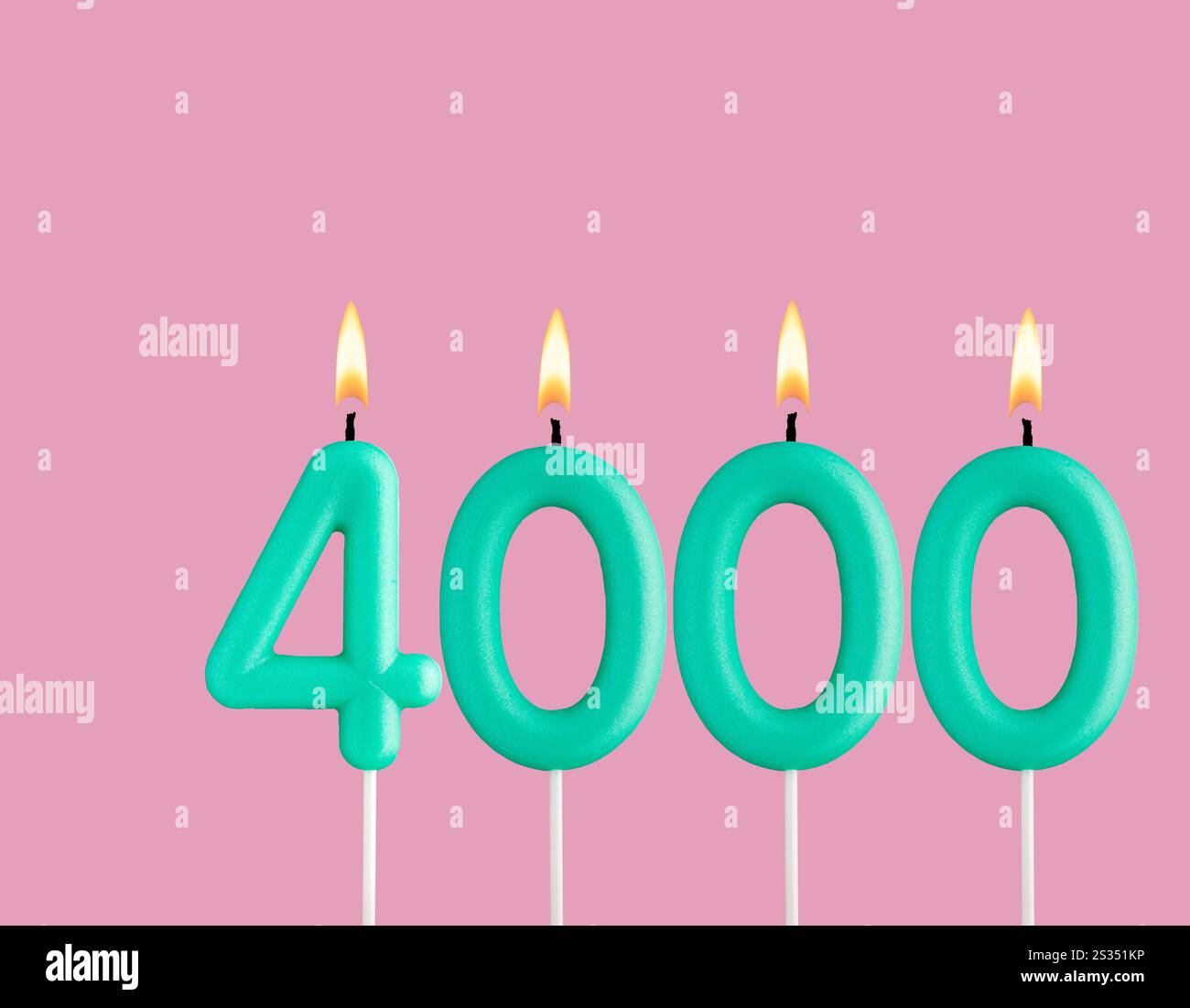 Birthday card with green number 4000 candle - Pastel pink background ...