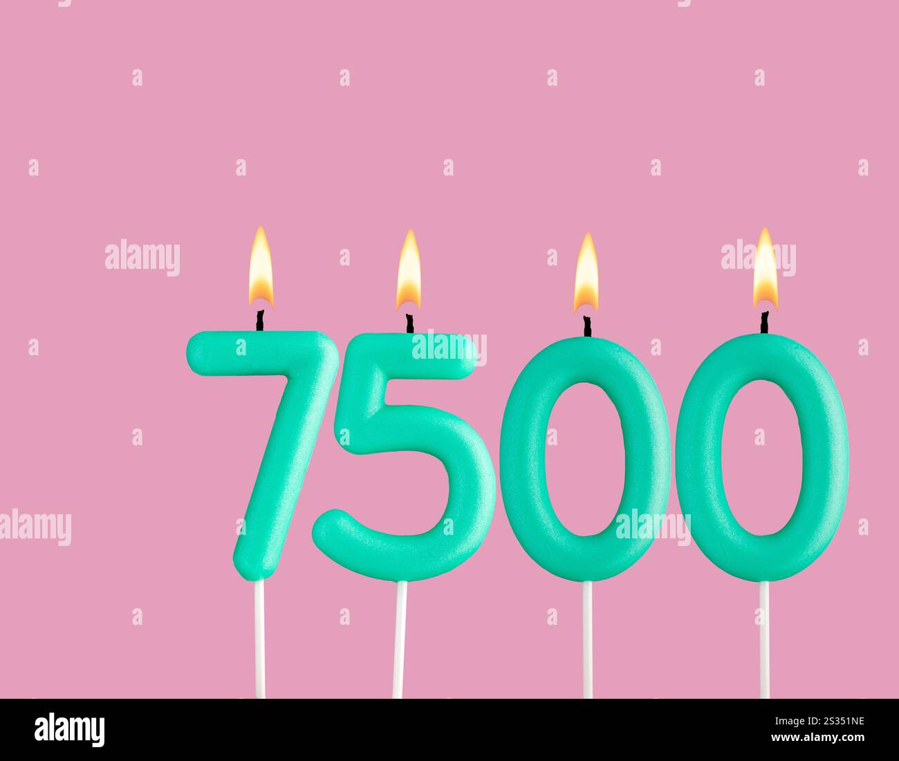 Green candle number 7500 - Birthday card on pastel pink background ...
