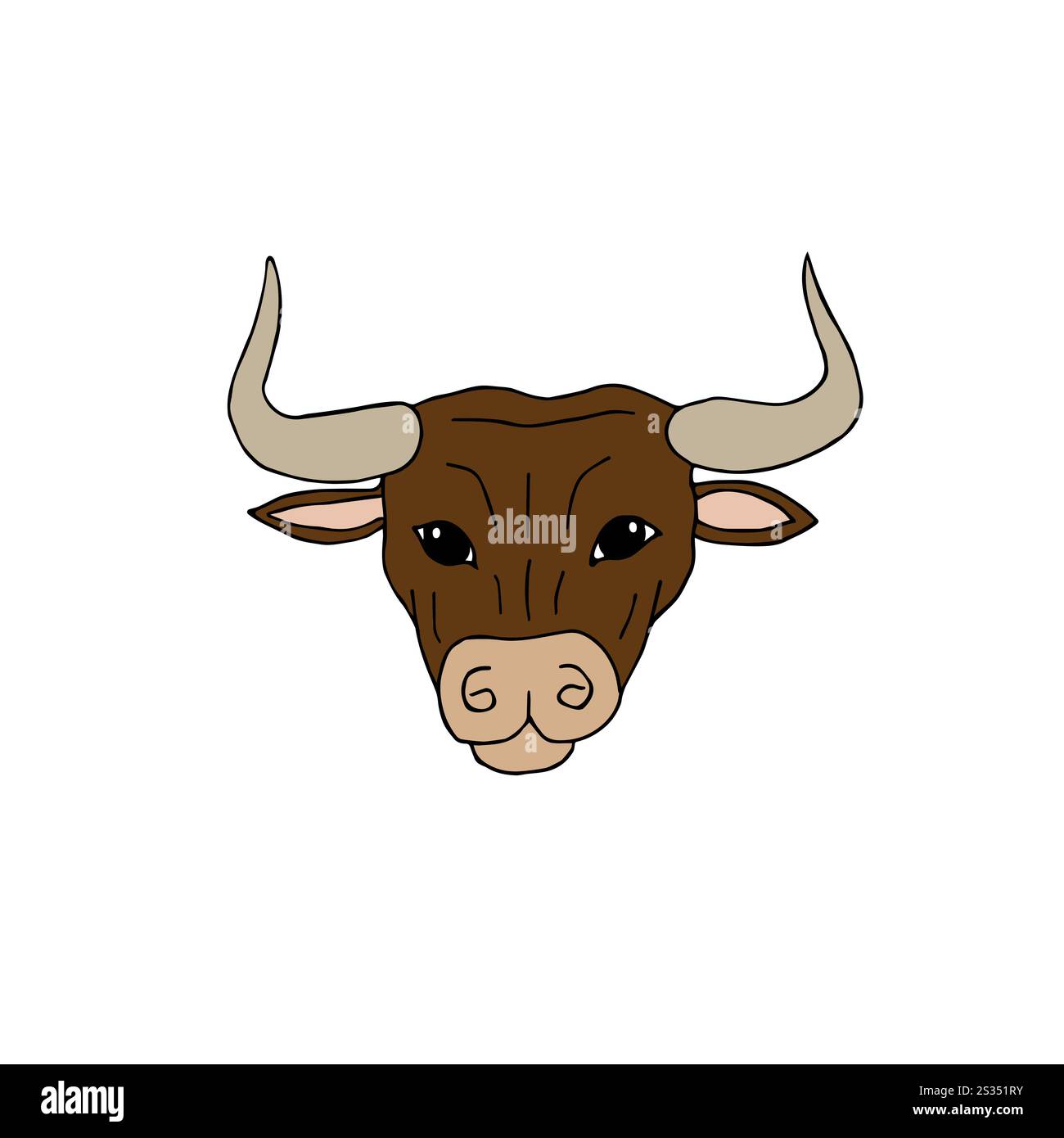 Vector hand drawn doodle sketch colored bull face isolated on white ...
