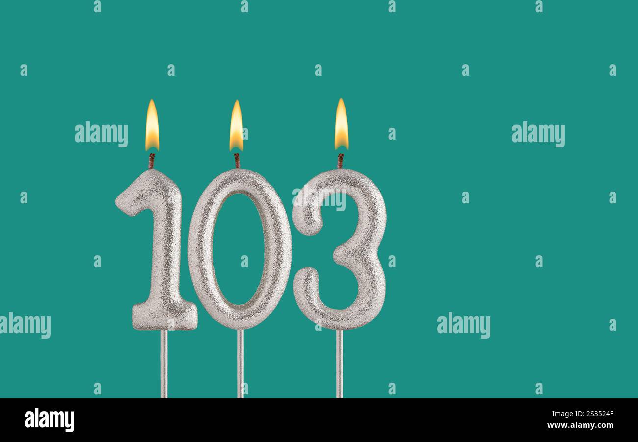 Birthday candle number 103 - Card on a green background Stock Photo - Alamy