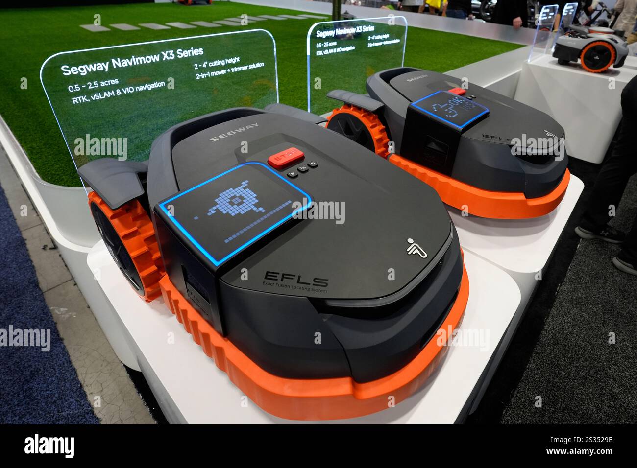 Segway Navimow X3 series robot lawnmowers are displayed at a Segway ...