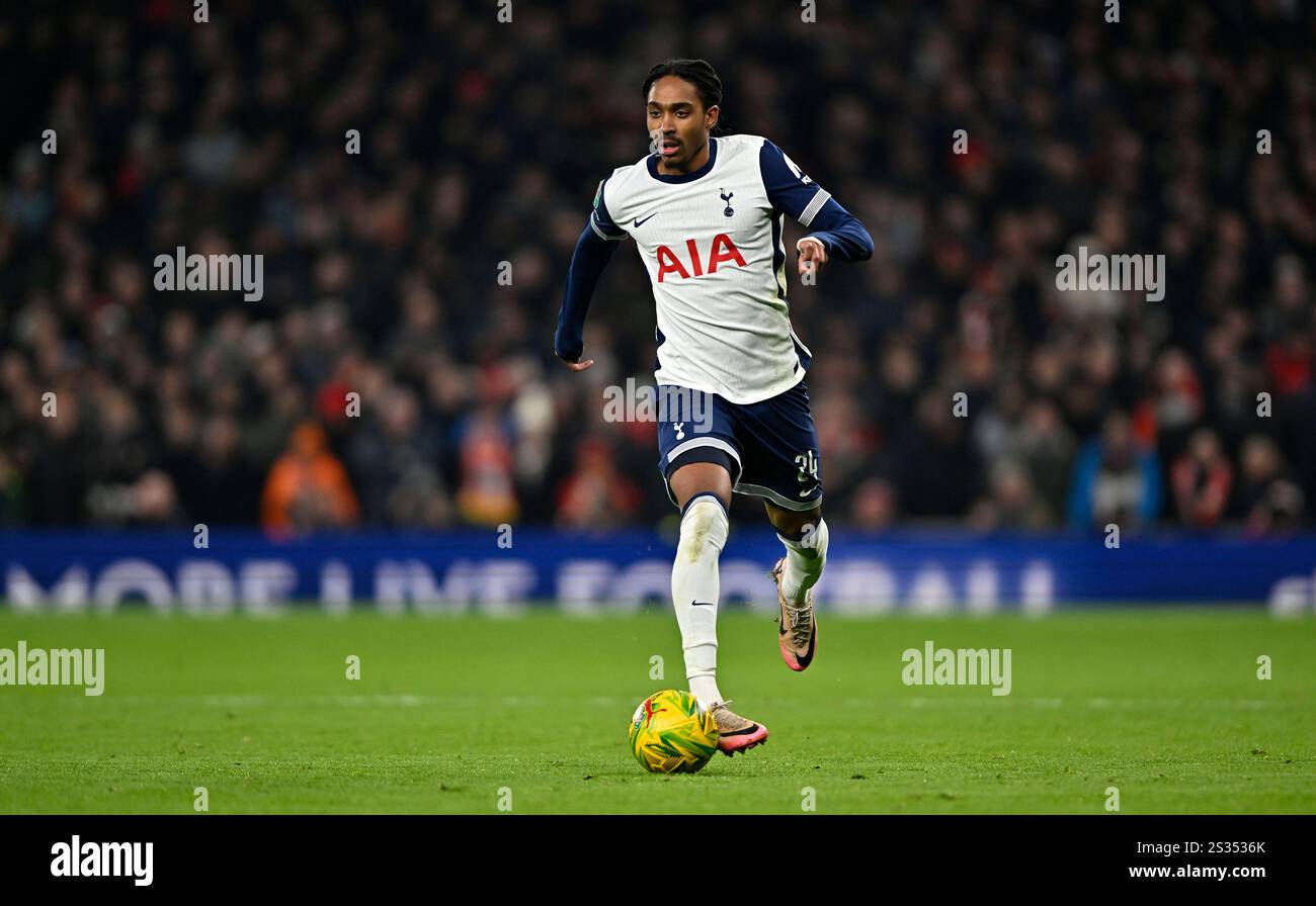 London, UK. 8th Jan, 2025. Djed Spence (Spurs) during the Tottenham ...