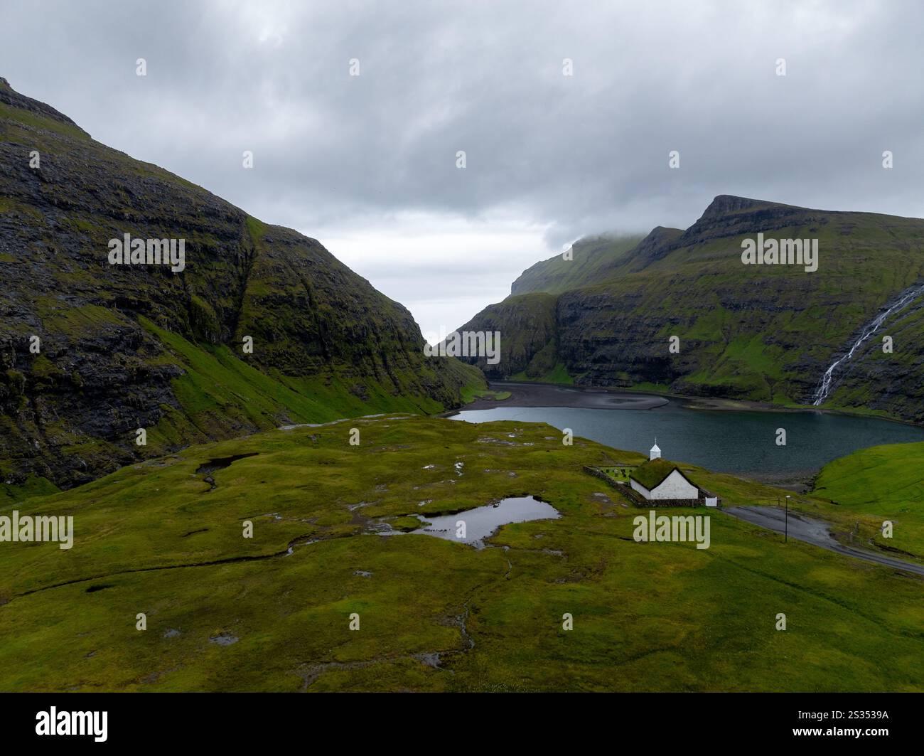 Saksun church in the village of Saksun located on the island of ...