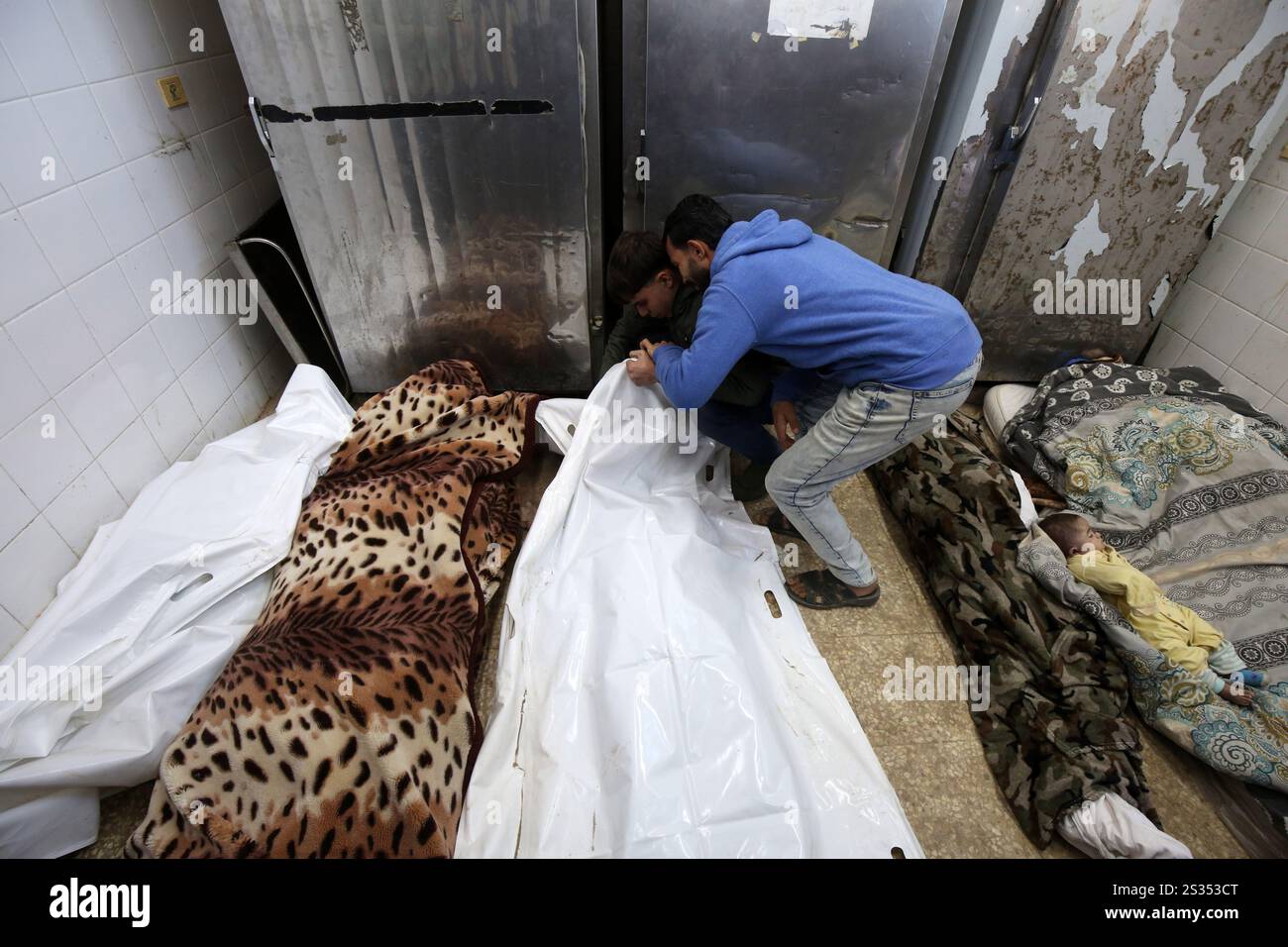Gaza. 8th Jan, 2025. Bodies of victims are seen at a hospital in Deir ...