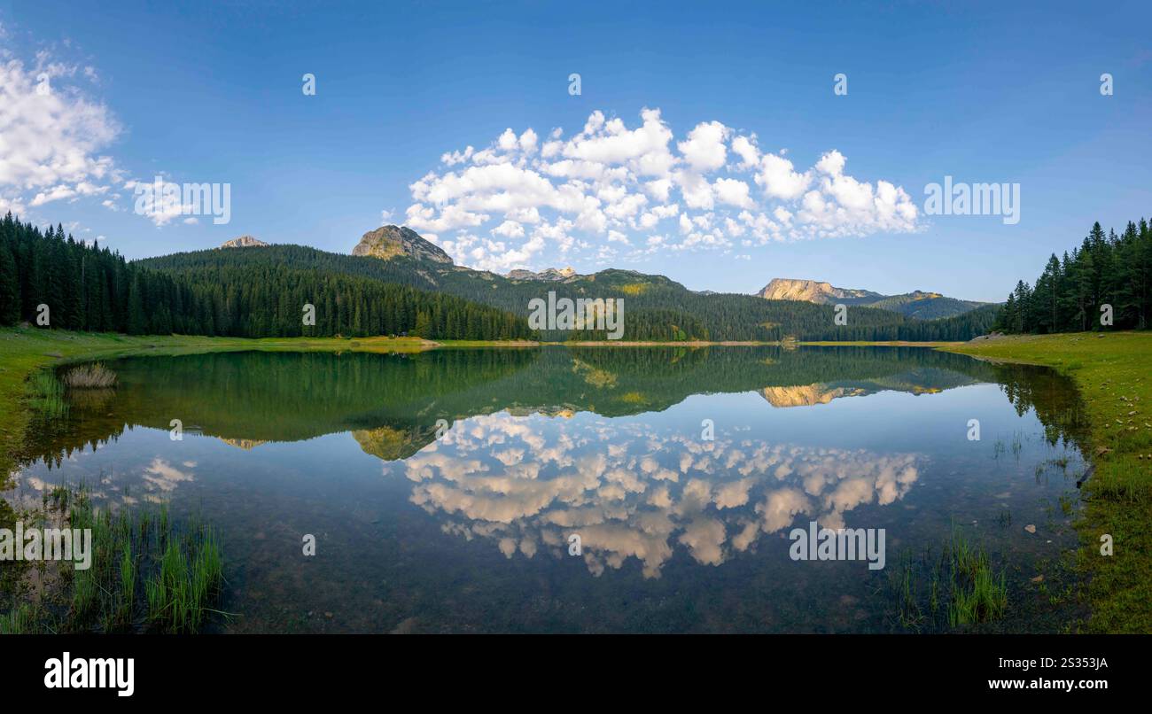 Water reflection with clouds in the Black Lake, Black Lake, Crno Jezero ...