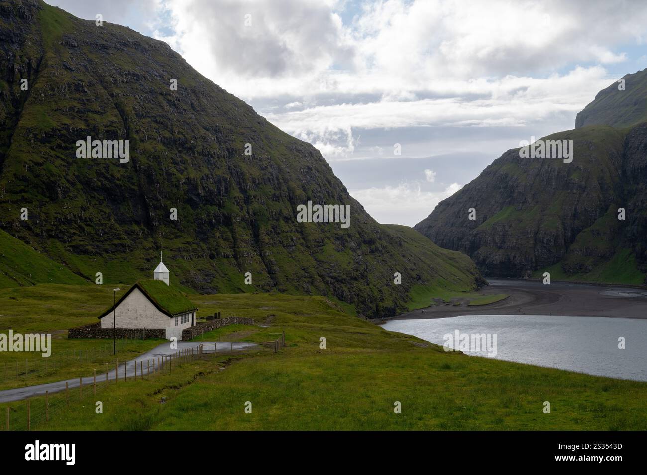 Saksun church in the village of Saksun located on the island of ...
