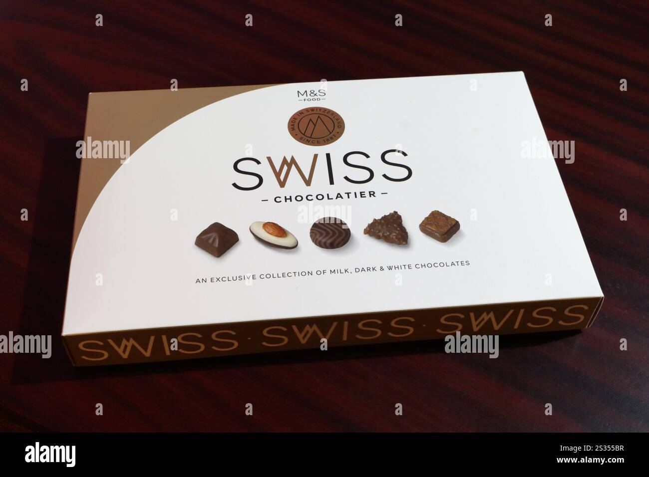 Chocolate selection box sweets, MS Swiss chocolates Stock Photo - Alamy