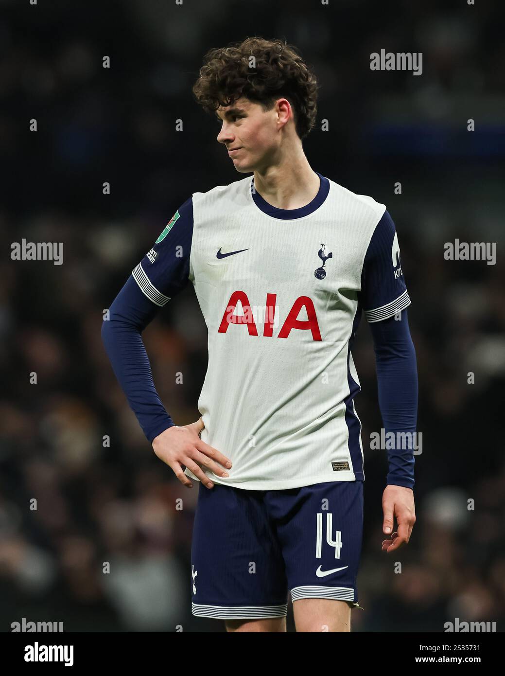 Archie Gray of Tottenham Hotspur in action during the Carabao Cup Semi ...