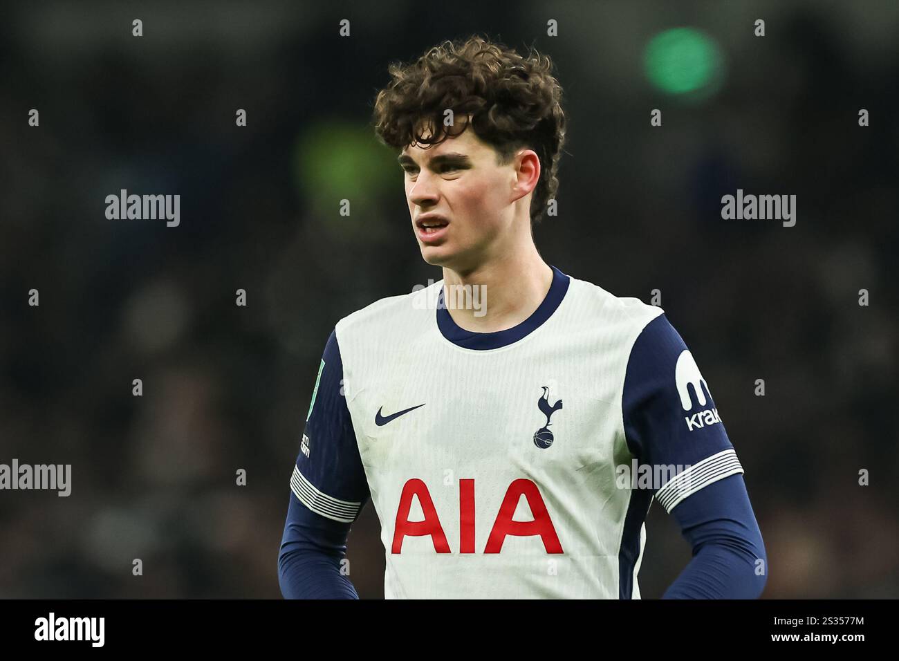 Archie Gray of Tottenham Hotspur in action during the Carabao Cup Semi ...