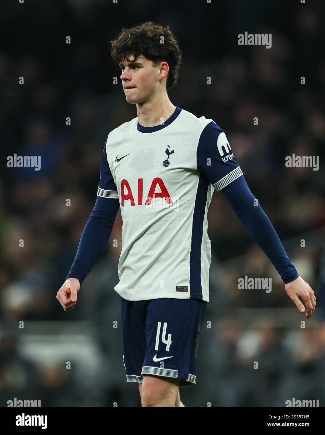 Archie Gray of Tottenham Hotspur in action during the Carabao Cup Semi ...
