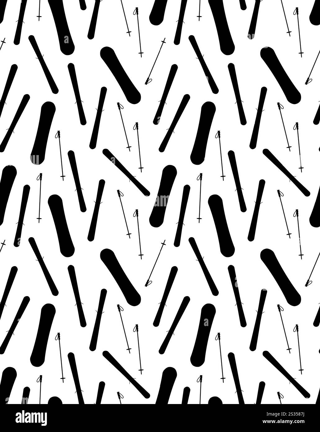 Vector seamless pattern of flat ski and snowboard silhouette isolated ...