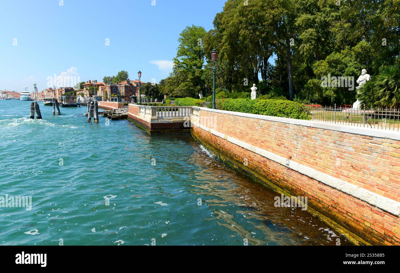 View of the Grand Canal on a hot summer morning. Blue sky, azure water ...