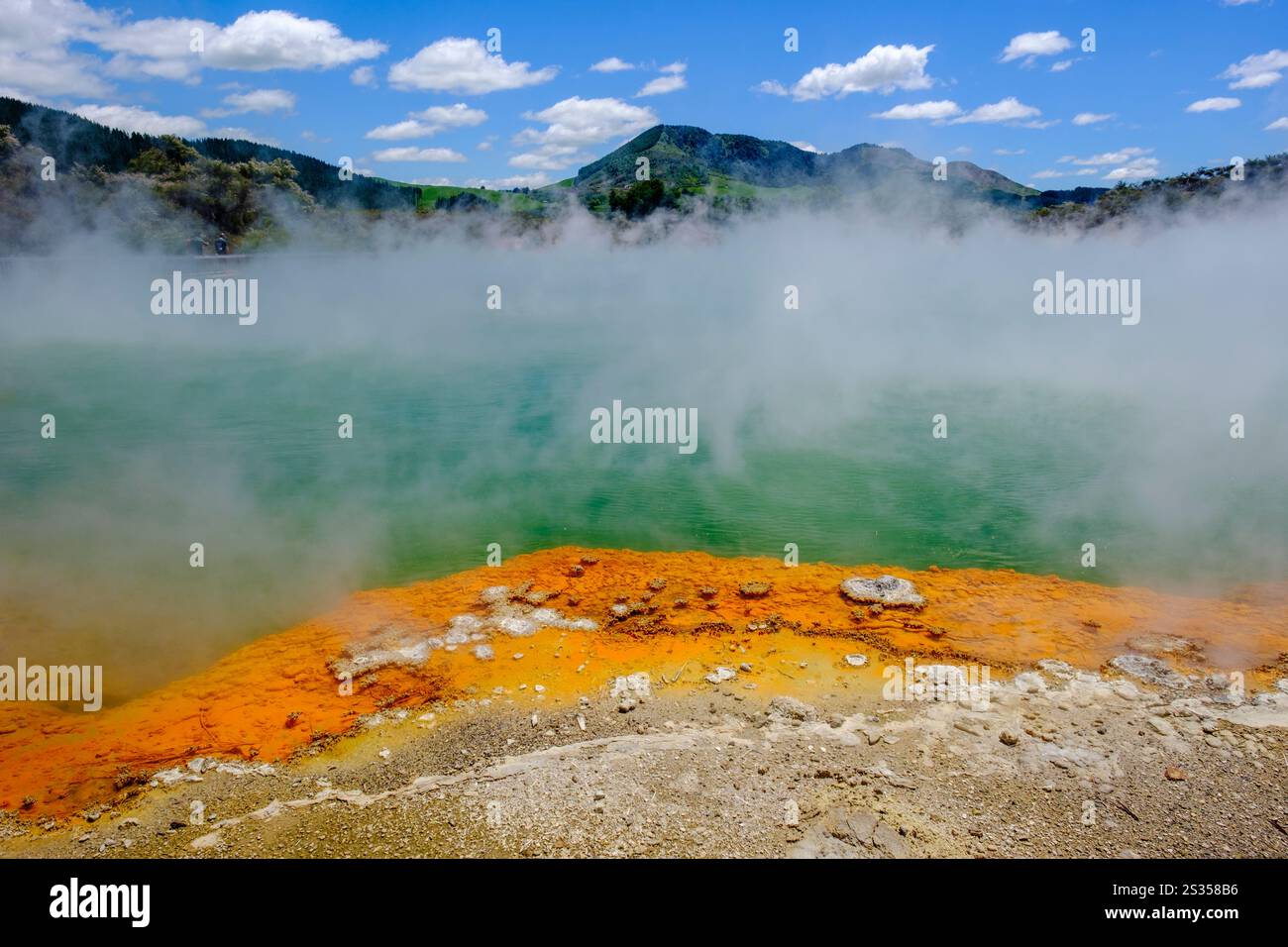 Detail of terraced edge of Champagne Pool, geothermal hot spring pools ...