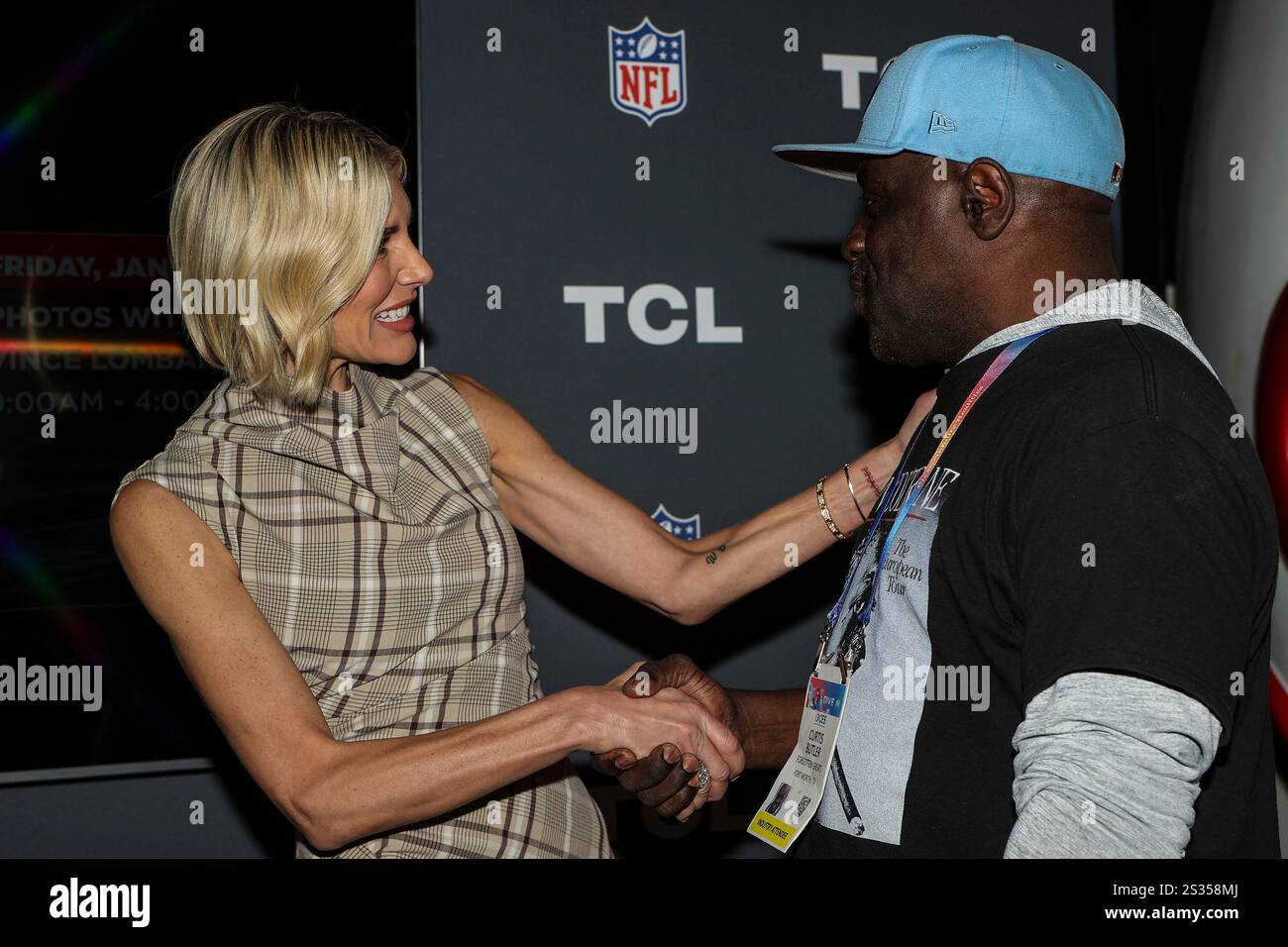 January 8, 2025: FOX NFL Reporter Charissa Thompson (L) greets a fan at ...