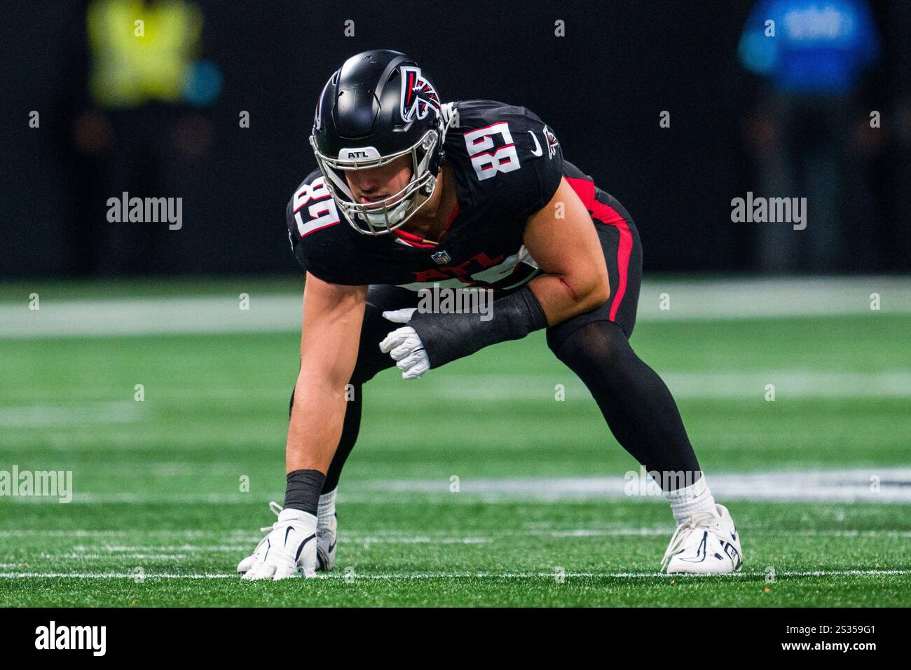 Atlanta Falcons tight end Charlie Woerner (89) lines up during the ...