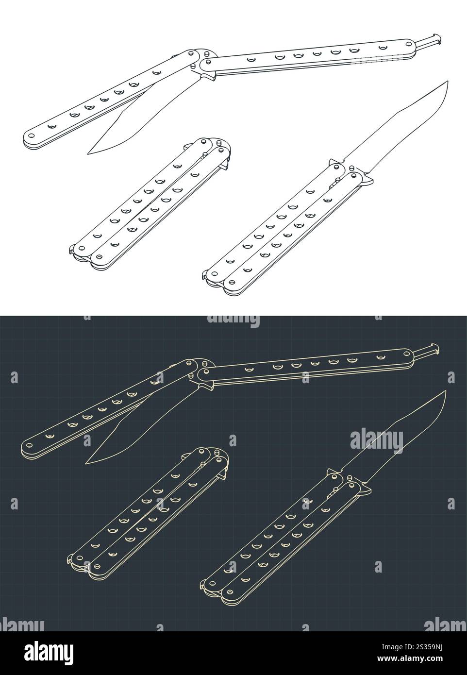 Stylized vector illustrations of butterfly knife drawings Stock Vector ...