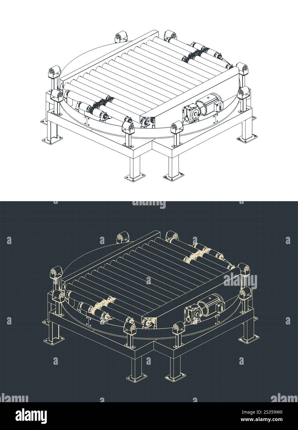 Turntable conveyor section blueprints. Roller conveyor with a turntable ...
