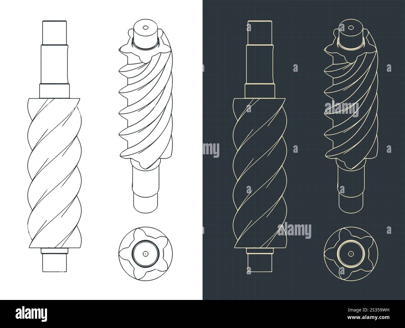 Male screw of a rotary screw compressor blueprints Stock Vector Image ...