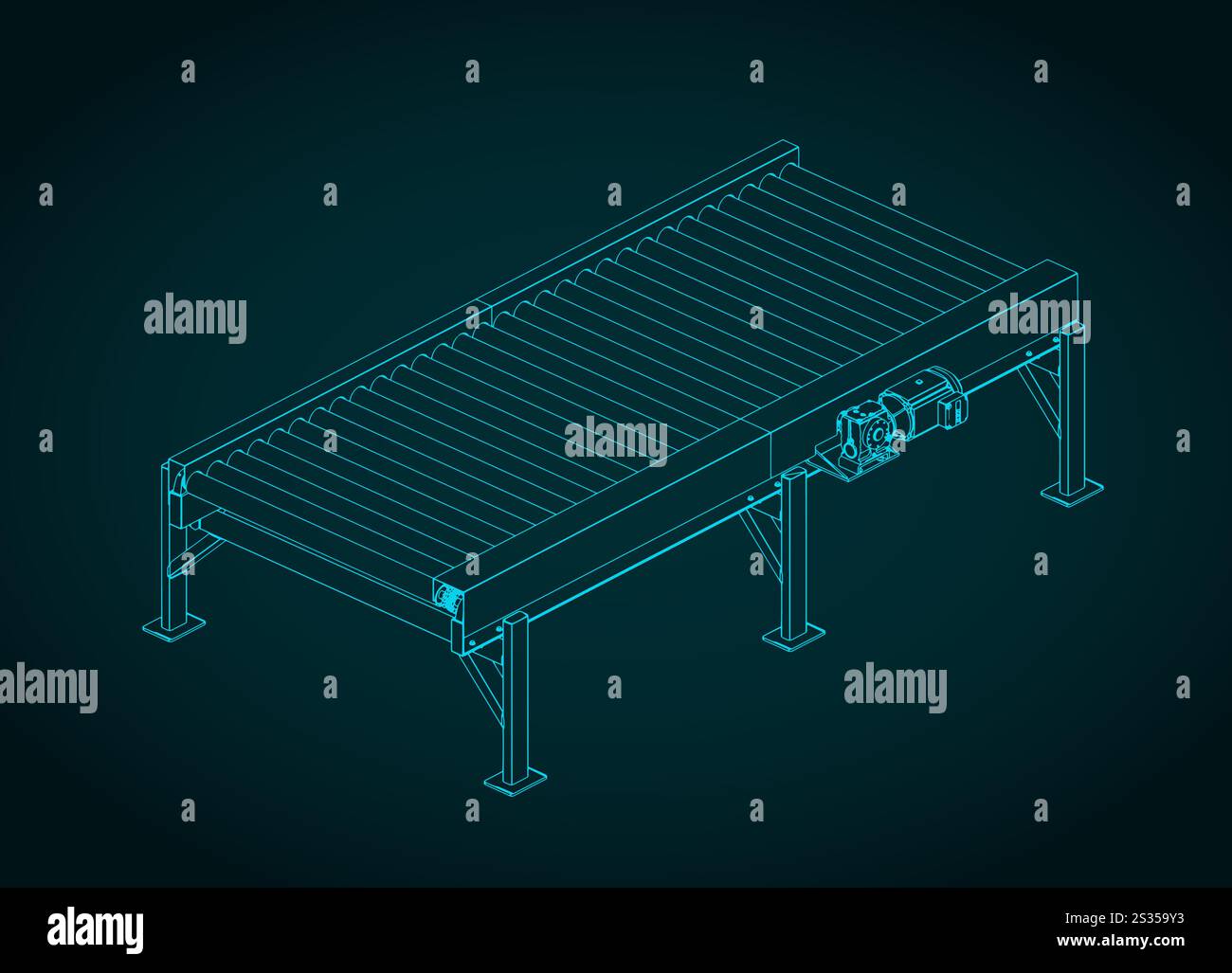 Roller conveyor section isometric blueprint illustration Stock Vector ...