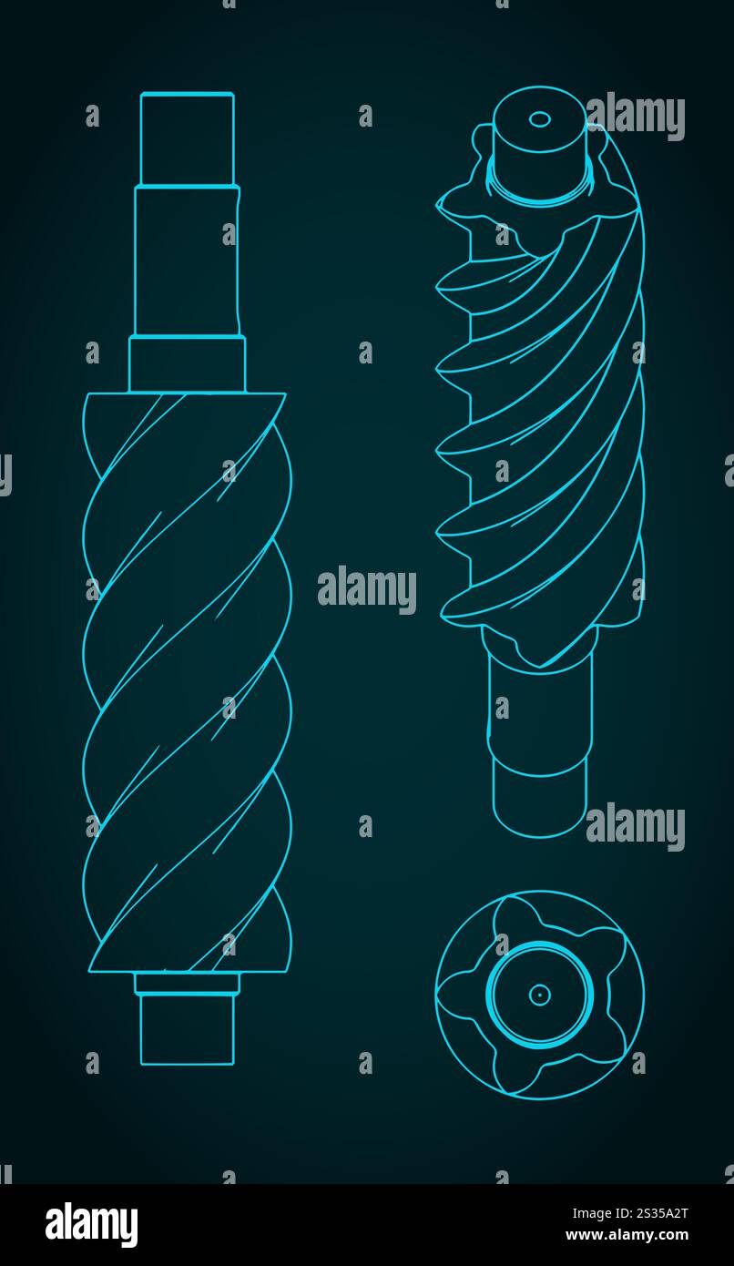 Male screw of a rotary screw compressor blueprints Stock Vector Image ...