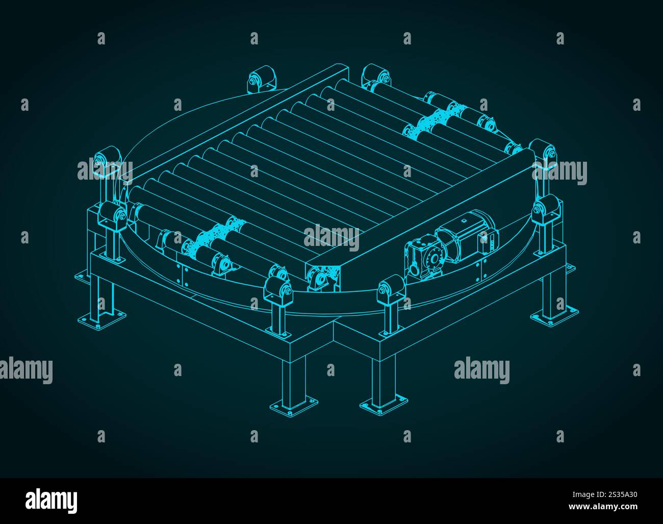 Turntable conveyor section blueprint. Roller conveyor with a turntable ...
