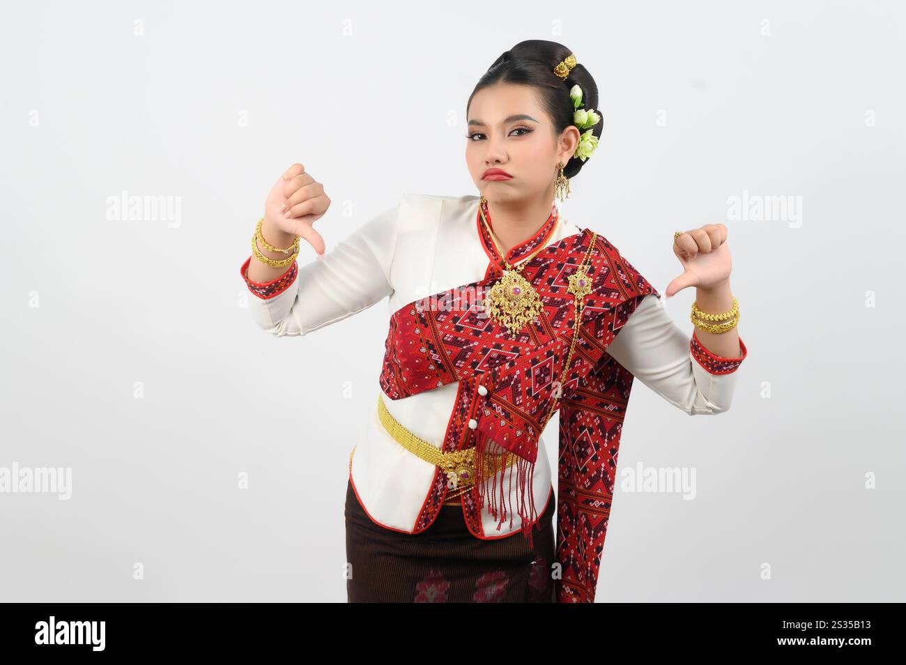 Portrait young pretty woman dress up in beautiful local culture in ...