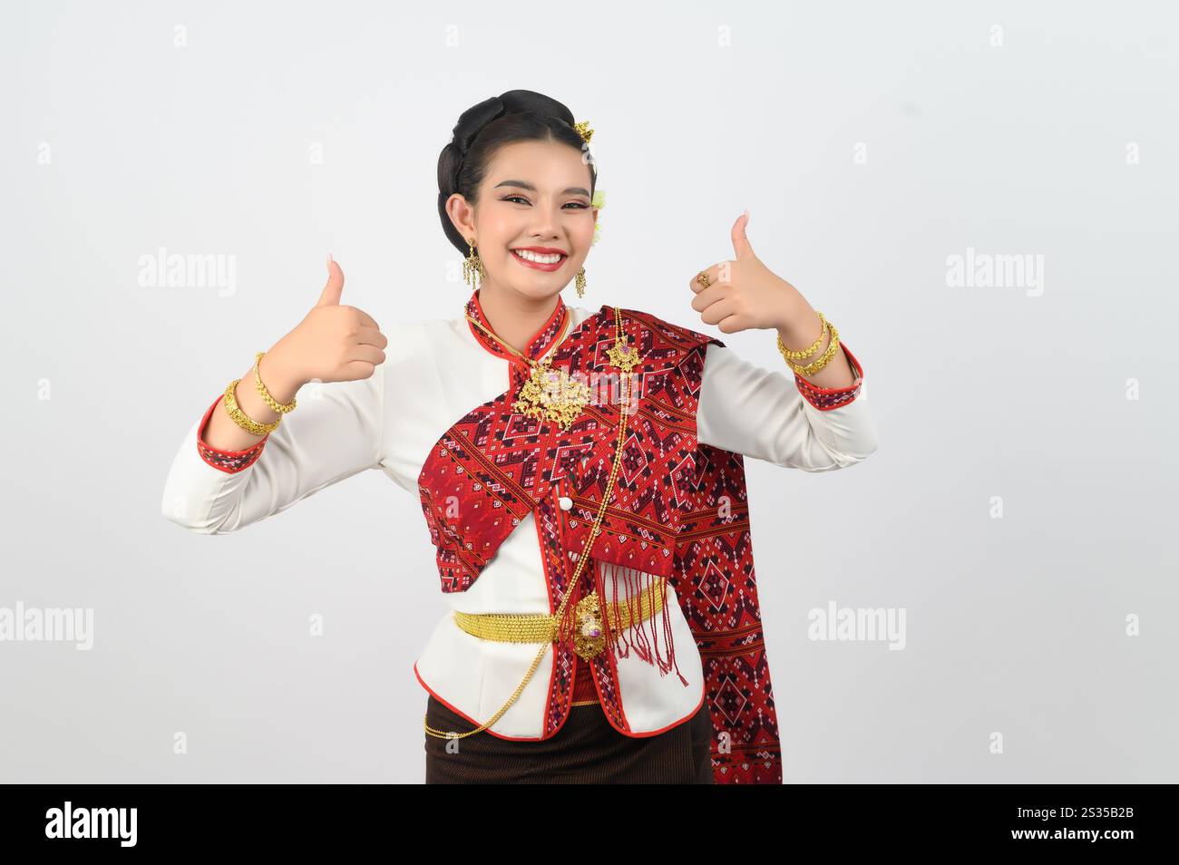 Portrait young pretty woman dress up in beautiful local culture in ...