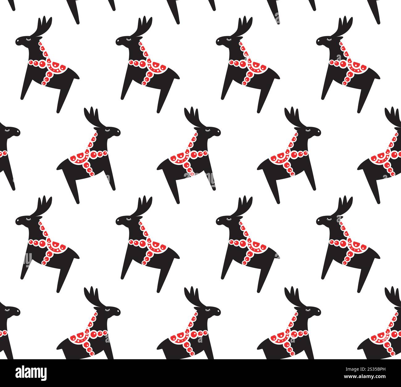 Vector seamless pattern of flat Scandinavian Dala deer moose isolated ...